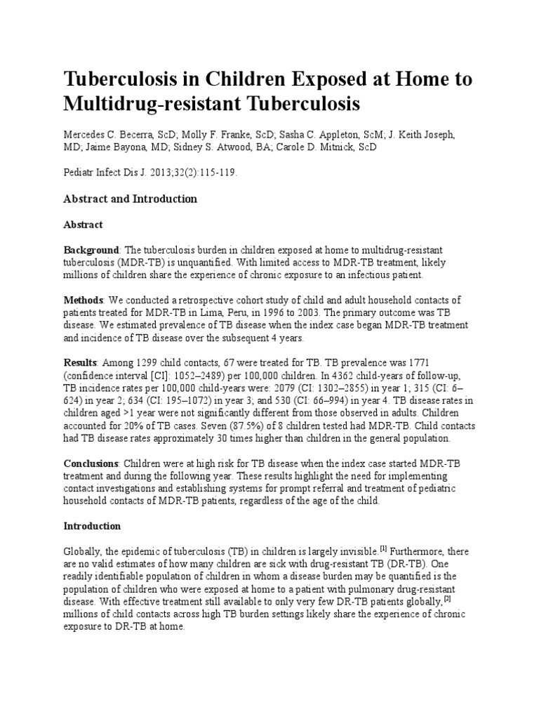 Tuberculosis in Children Exposed at Home To Multidrug | PDF ...