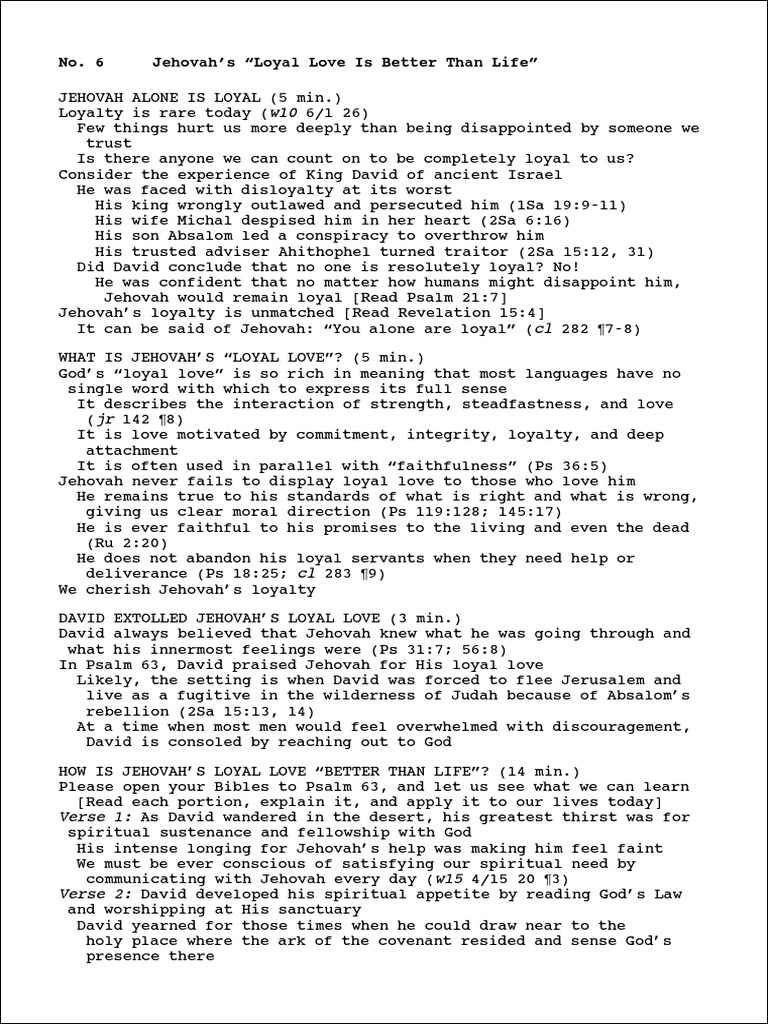 No. 6 Jehovah's "Loyal Love Is Better Than Life" | PDF | David | Loyalty