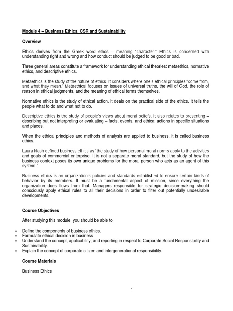 Module 4 Business Ethic CSR and Sustainability. | PDF | Corporate ...