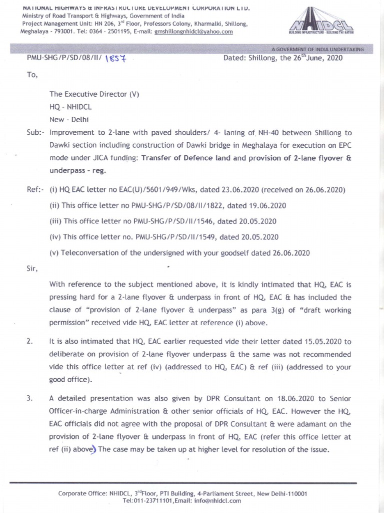 Letter No 1857 (SD - Transfer of Defence) Letter To ED-V For Draft ...