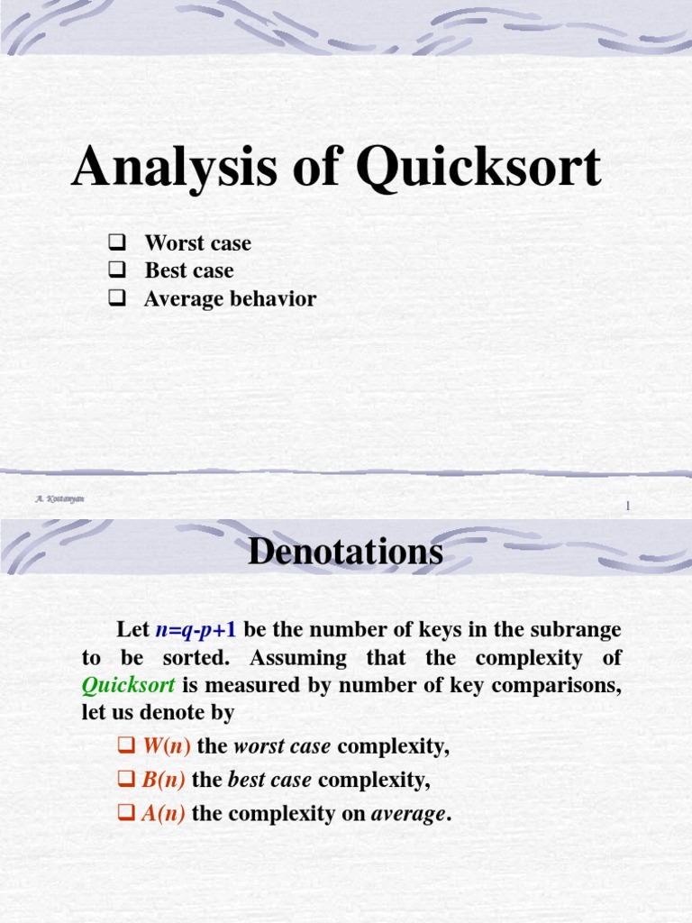 Analysis of Quicksort: Worst Case Best Case Average Behavior | PDF | Mathematical Logic | Analysis