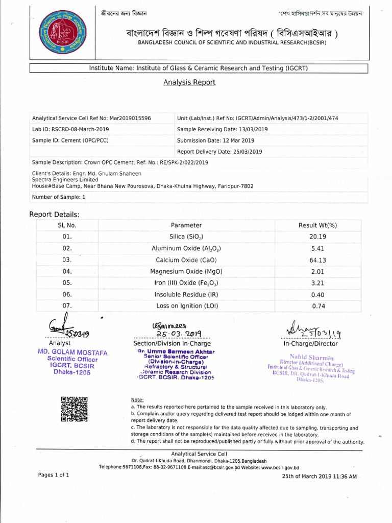 Chemical Test Report - OPC (Mar'2019) | PDF | Materials | Chemical ...