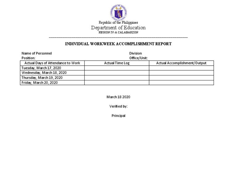 Department of Education: Individual Workweek Accomplishment Report | PDF