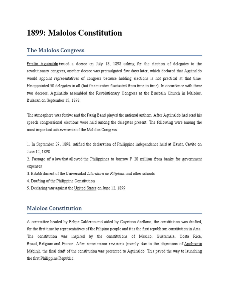 1899: Malolos Constitution | PDF | Social Institutions | Social Science