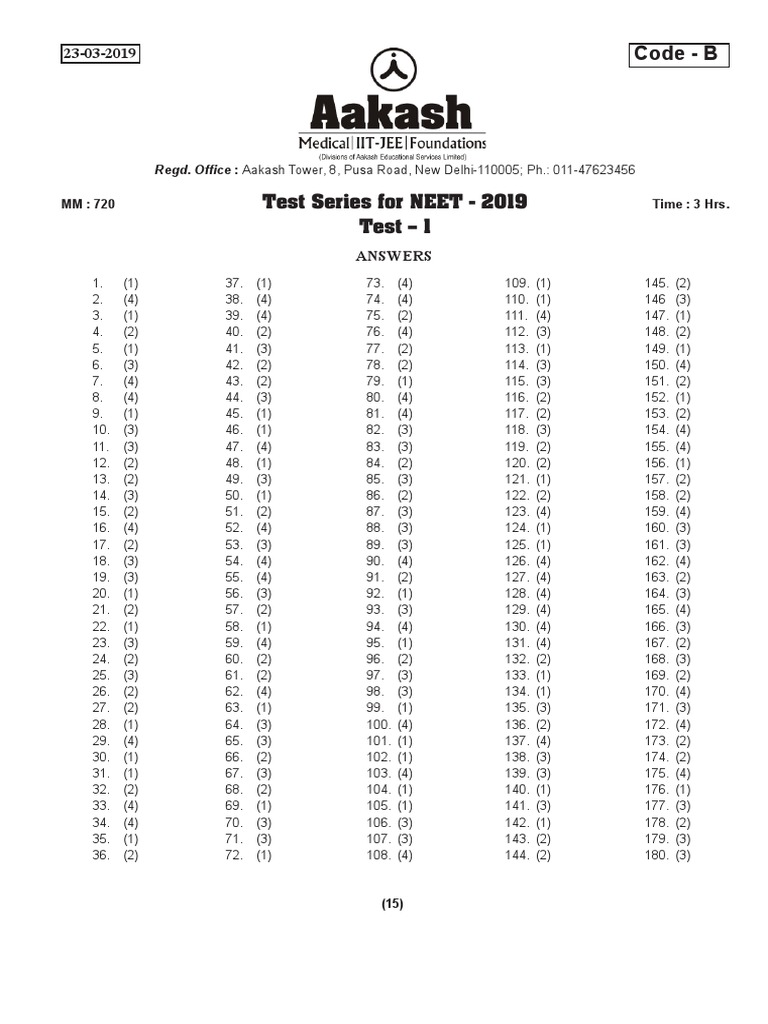 Aakash Test 1 Key | PDF