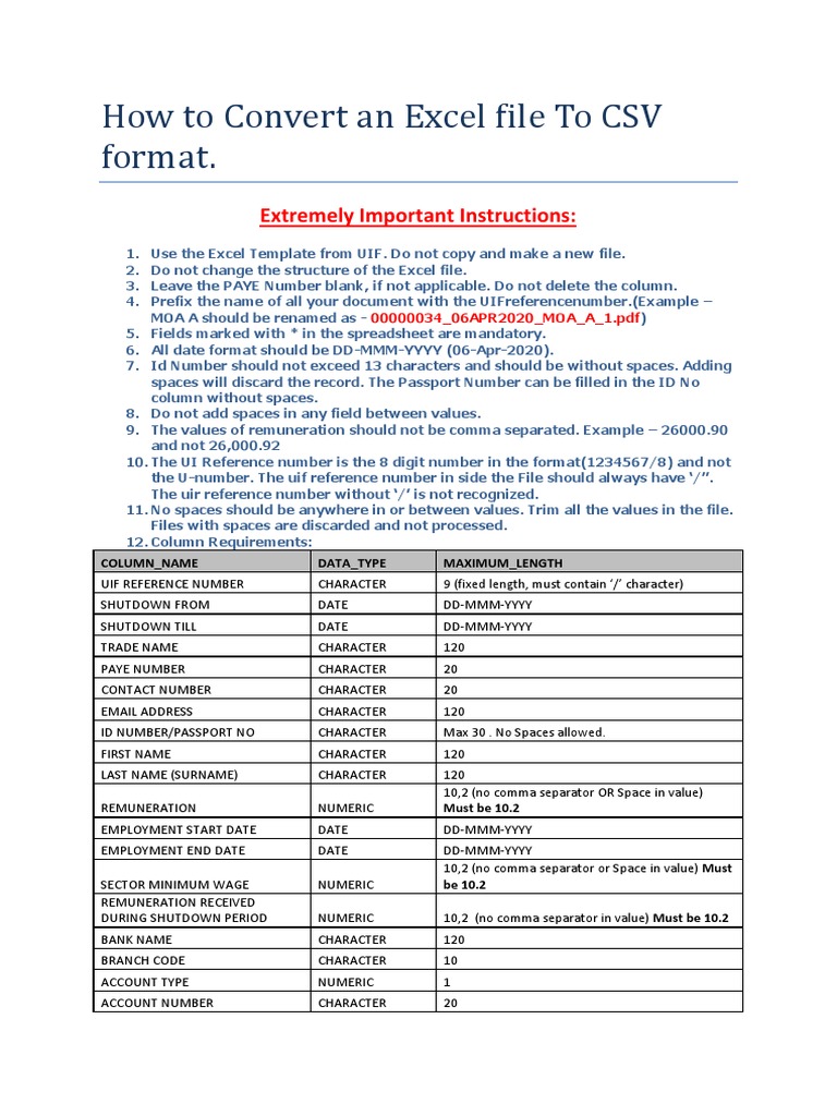 How To Convert An Excel File To CSV Format.: Extremely Important Instructions | Download Free ...