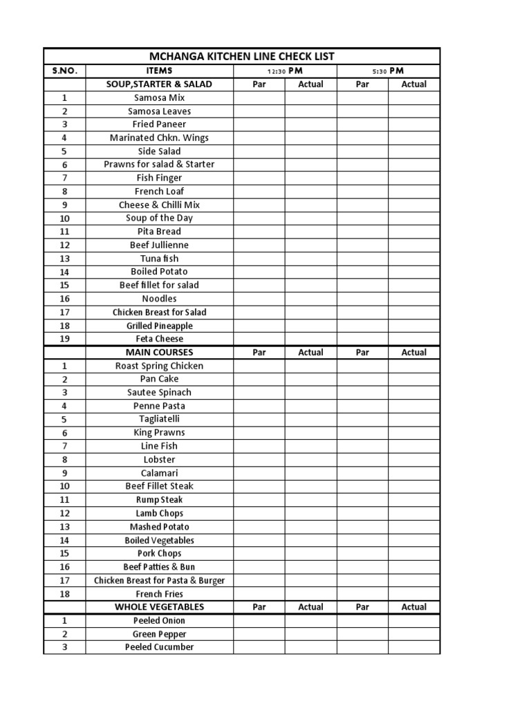 Mchanga Kitchen Line Check List: Soup, Starter & Salad | PDF | Tomato ...