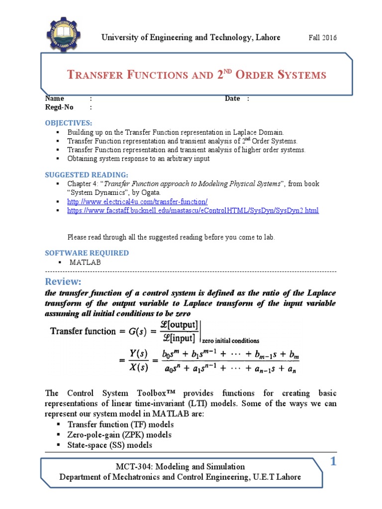 Lab - 2nd Order TF | PDF | Systems Theory | Applied Mathematics