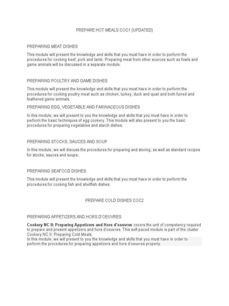 Cookery Updated Tesda Online Course | PDF | Hors D'oeuvre | Food And ...