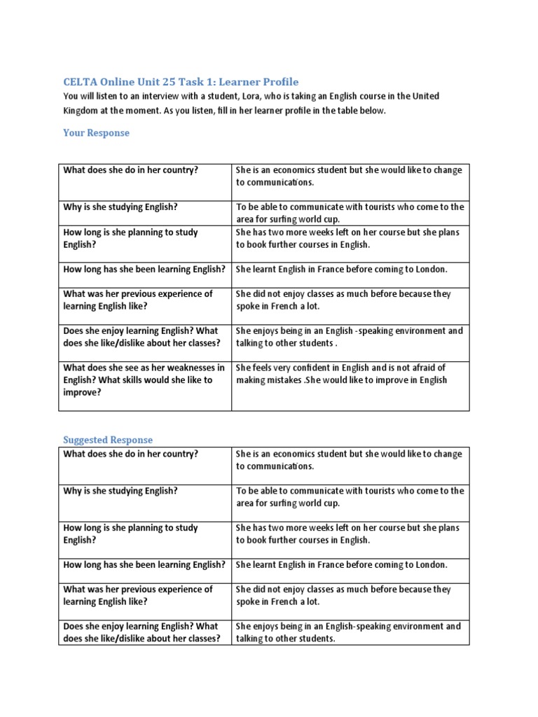 Lora's English Learner Profile Insights | PDF | English Language ...