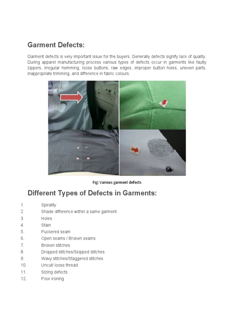 Fig: Various Garment Defects | PDF | Sewing Machine | Seam (Sewing)