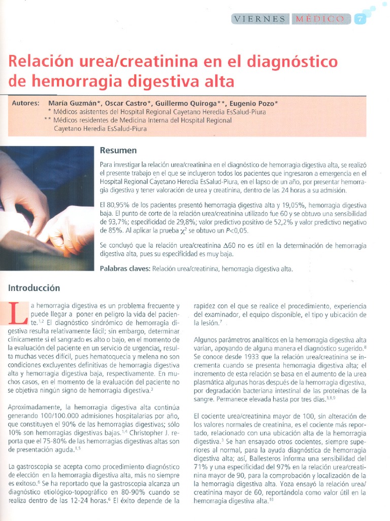 Bun Creatinina en Hemorragia Digestiva Alta | PDF | Hematología ...