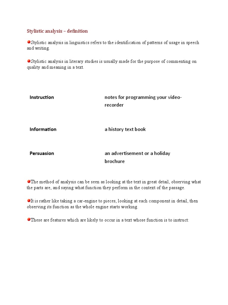 Stylistic Analysis - Definition: Instruction | PDF | Word | Phonology
