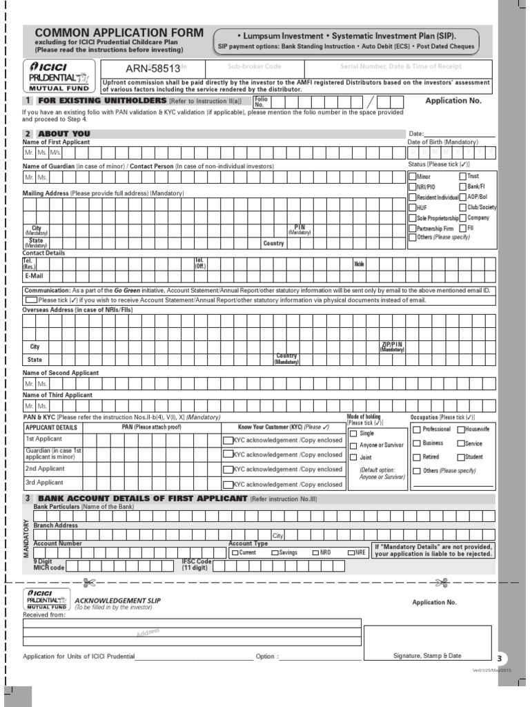 Common Application Form: - Lumpsum Investment - Systematic Investment ...