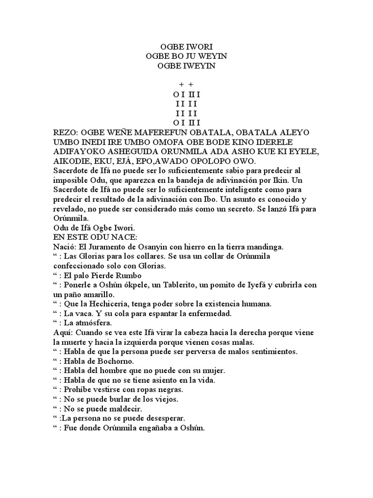 Tratado de Ogbe Iwori | PDF | Religión y creencia | Salud y bienestar