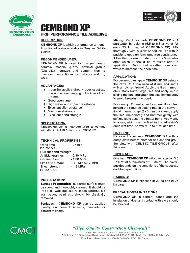 Cembond XP-205 PDF | PDF