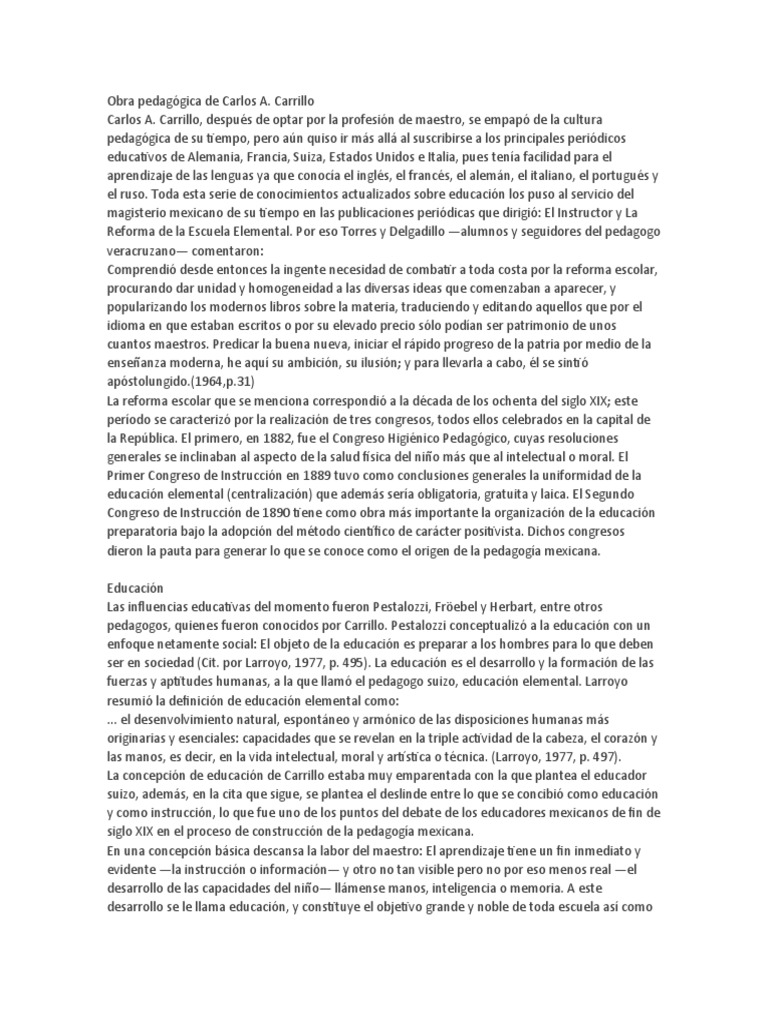 Obra Pedagógica De Carlos A Docx Pdf Intuición Pedagogía