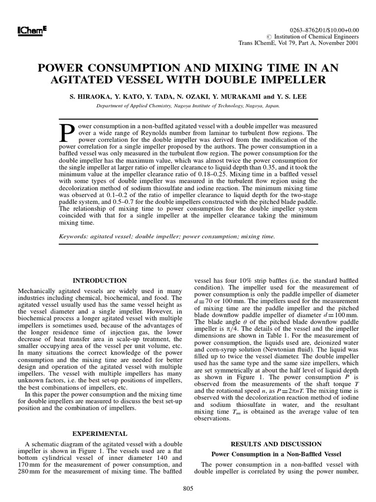 Analysis of Power Consumption and Mixing Time in an Agitated Vessel ...