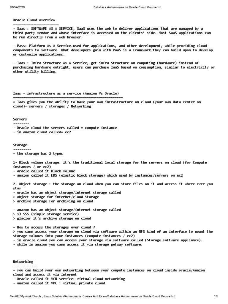 Oracle Autonomous Database Notes PDF | PDF | Cloud Computing | Databases