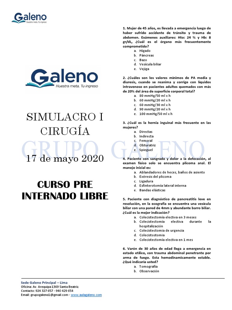 Simulacro 1 Pre-Internado Libre | PDF | Abdomen | Sistema digestivo