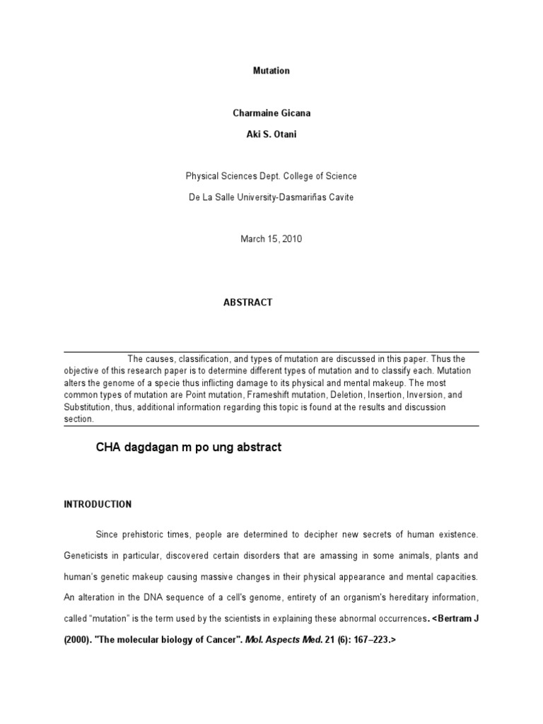 Mutation: CHA Dagdagan M Po Ung Abstract | PDF | Mutation | Dna