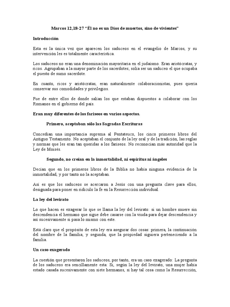 Marcos 12,18-27 | PDF | Resurrección | Tora