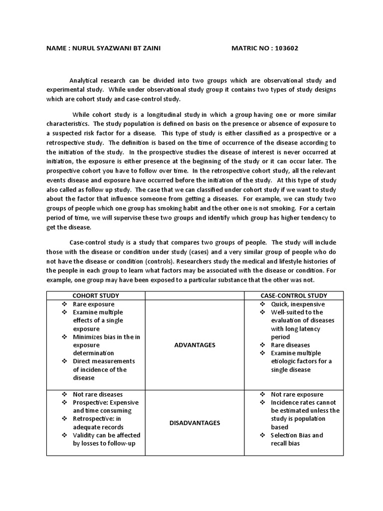 Diff Betw Cohort N Case Control | PDF | Cohort Study | Medical Humanities