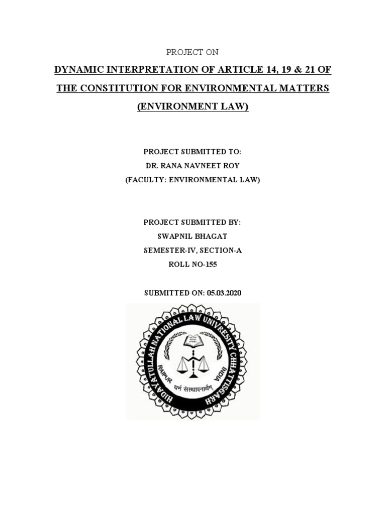 Project On Environmental Law | PDF | Environmental Protection | Supreme ...