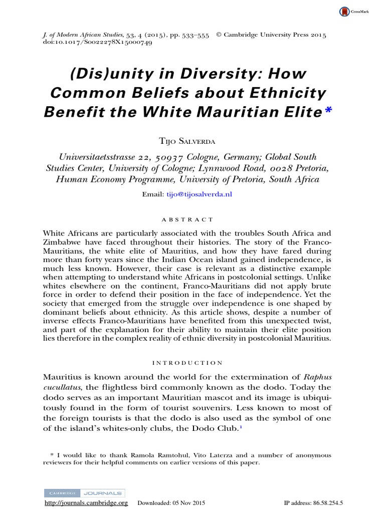 (Dis) Unity in Diversity: How Common Beliefs About Ethnicity Benefit ...