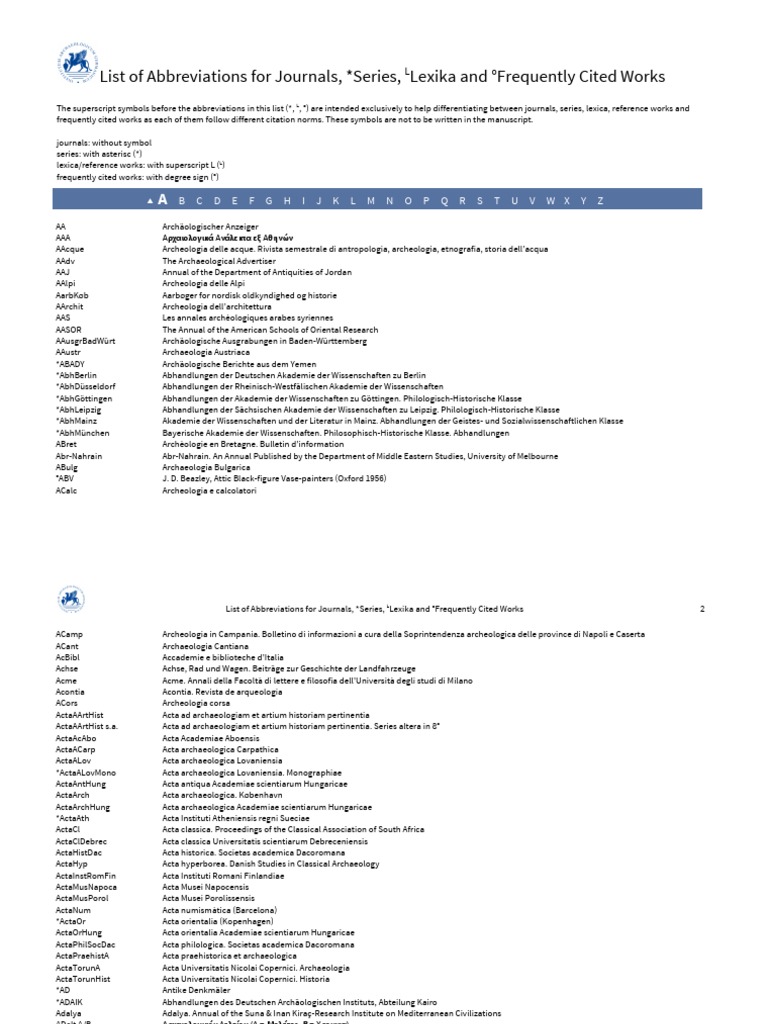 Abbreviations for Journals and Lexica | PDF