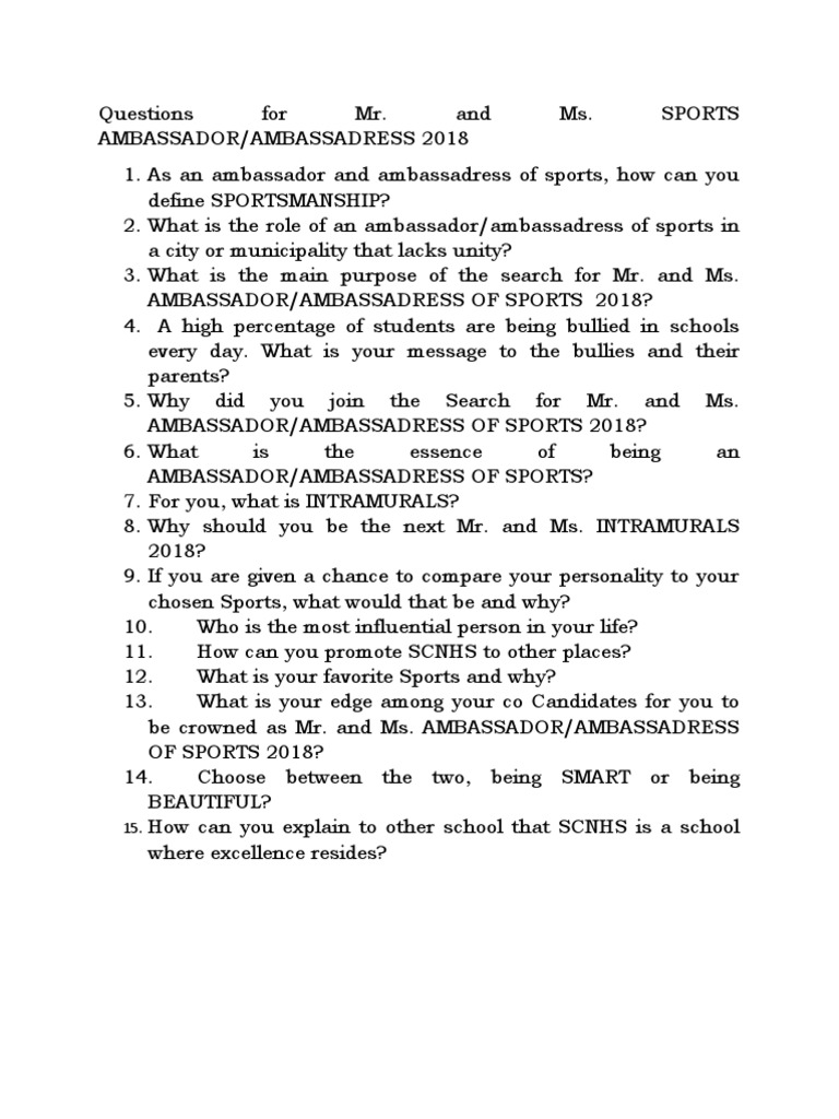 Questions For MR and Ms. INTRAMURALS | PDF