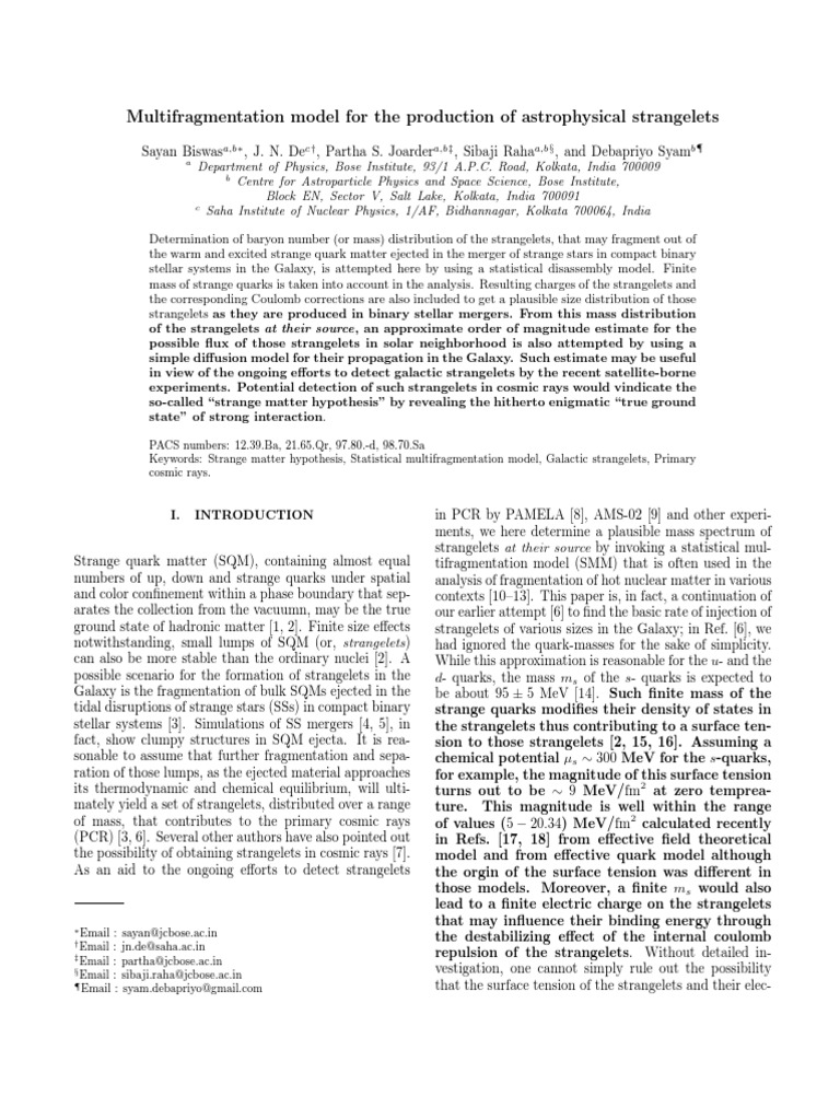 Multifragmentation Model For The Production of Astrophysical ...