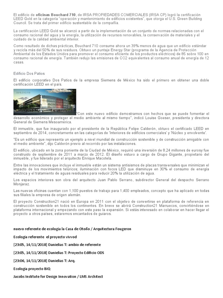 El Edificio de Oficinas Bouchard 710 | PDF | Liderazgo en Energía y Diseño Ambiental | Uso ...