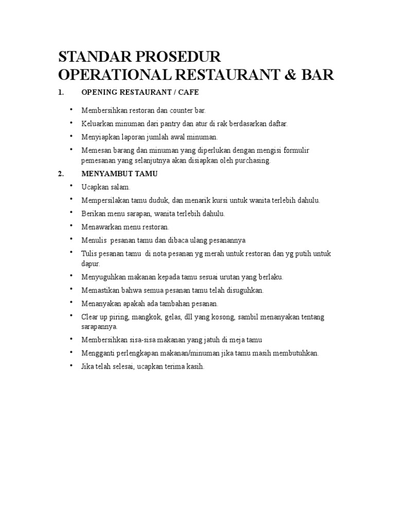 Sop Restoran Cafe Pdf