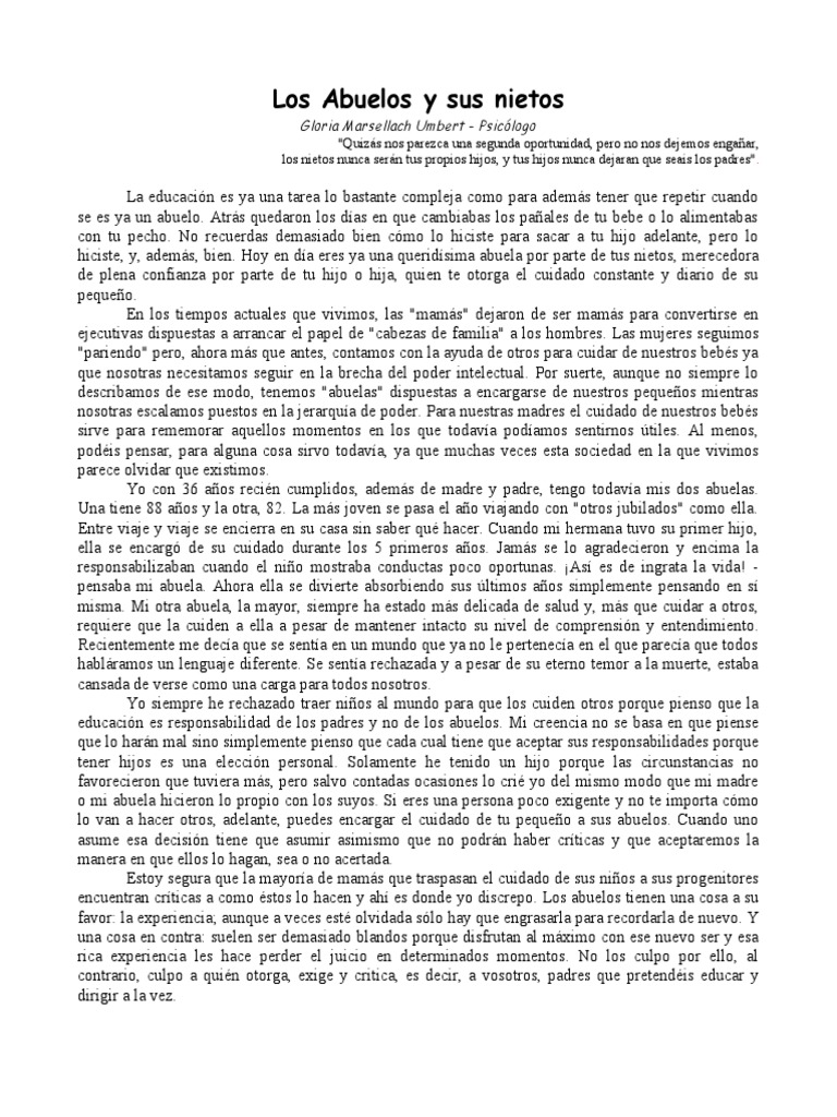 Los Abuelos y Sus Nietos | PDF | Autoestima | Vejez