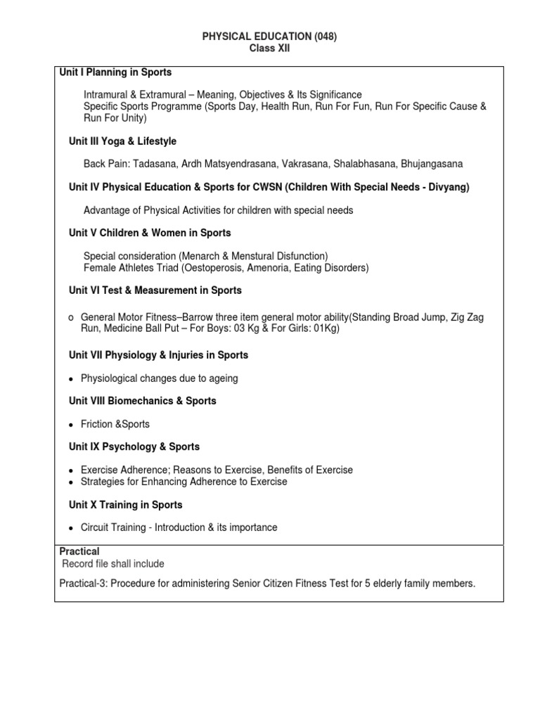 Physical Education (048) Class XII: Record File Shall Include | PDF