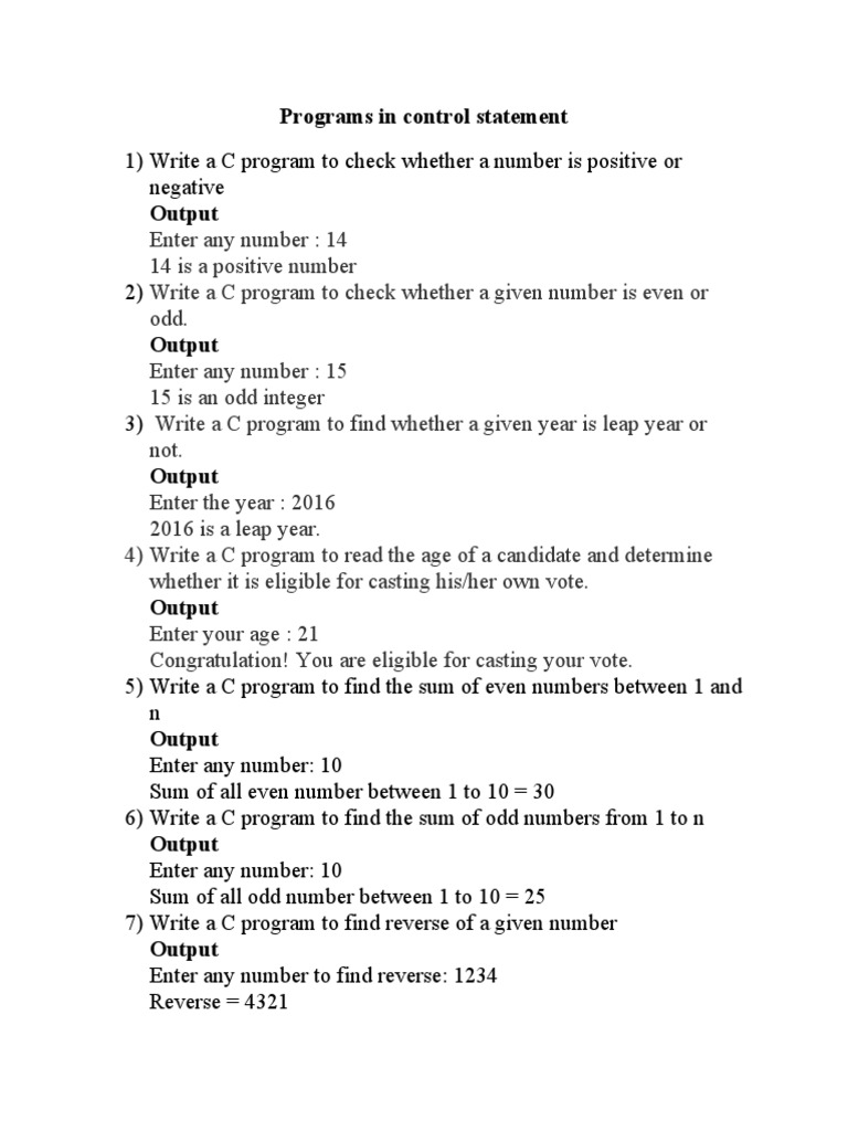 Programs in Control Statement: Write A C Program To Find Whether A ...