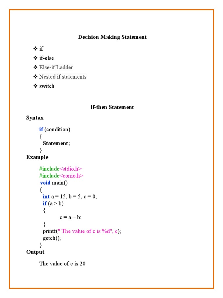 C Decision Making Statements Explained | PDF | Control Flow | Software Engineering
