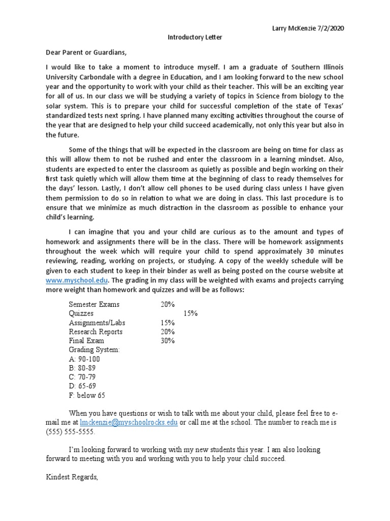 Parent Letter | PDF | Homework | Standardized Tests