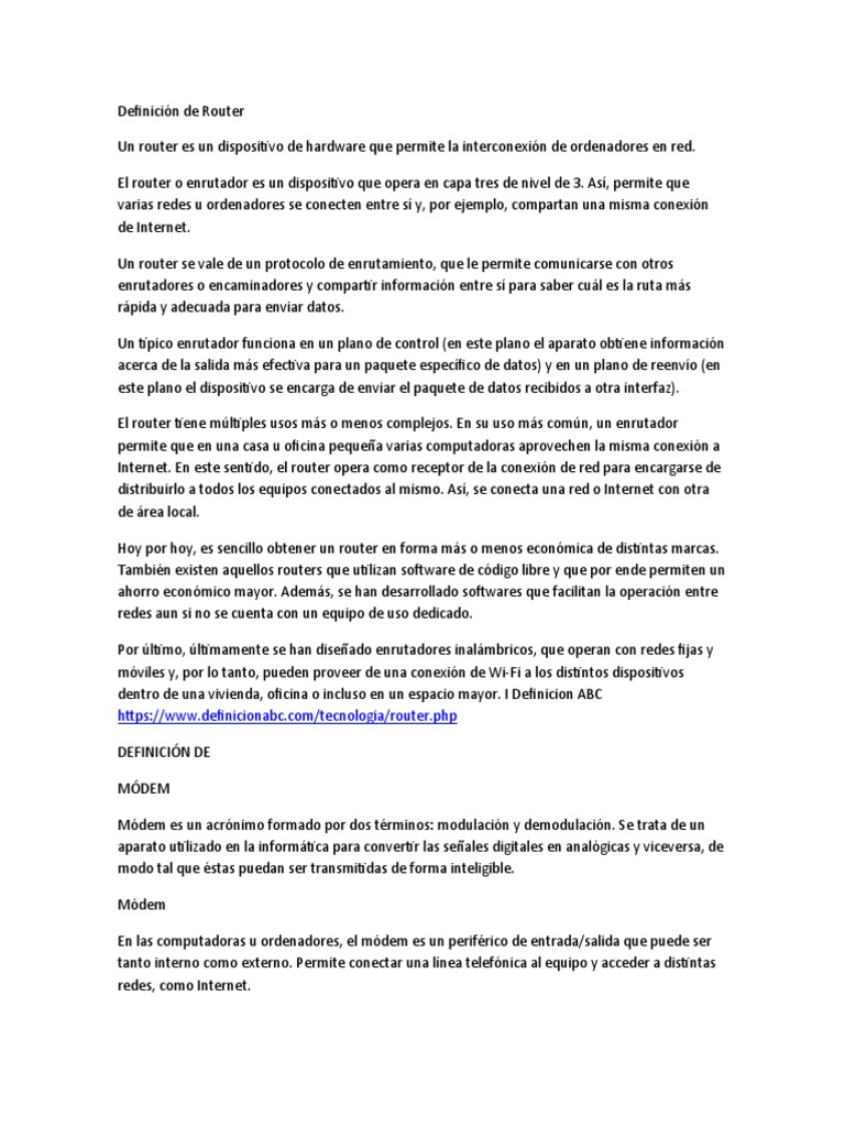 Definición de Router | PDF | Gateway (Telecomunicaciones) | Conmutador ...