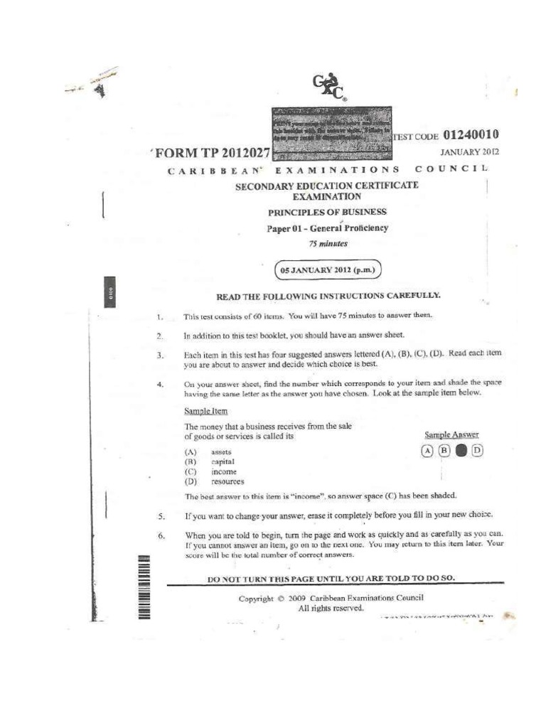 CSEC POB Jan 2012 P1 | PDF