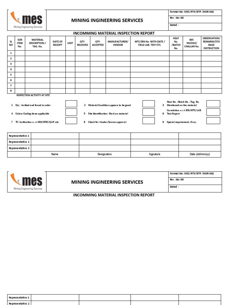 Imir - Incomming Material Inspection Report | PDF | Business Process | Evaluation