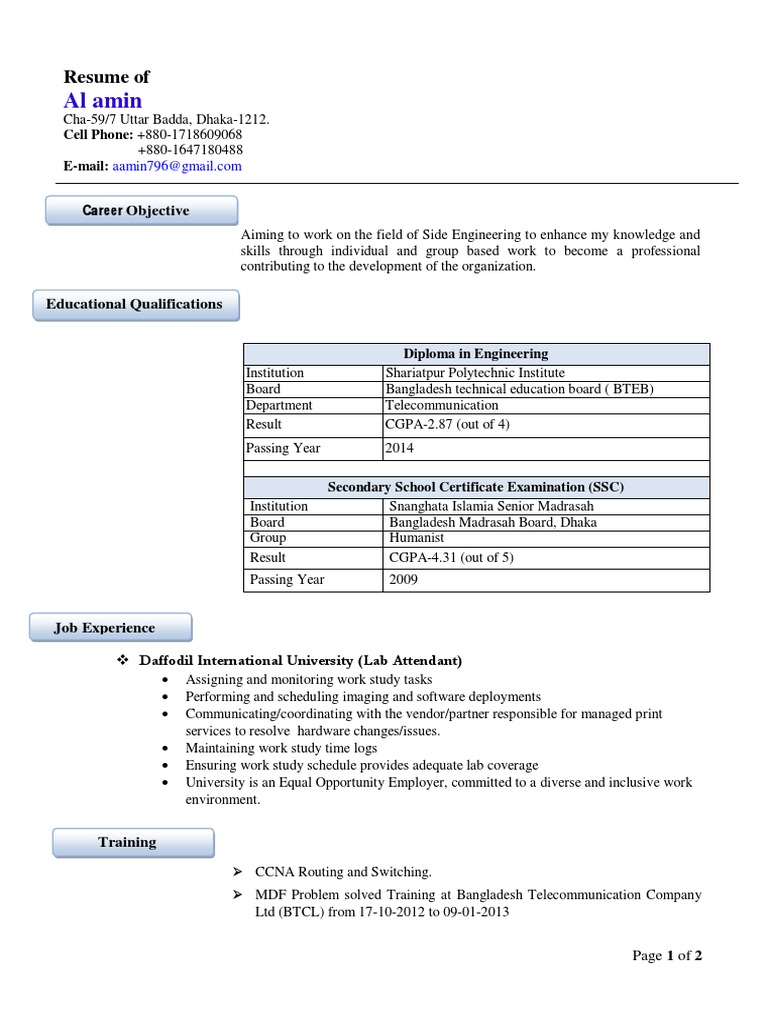 Al Amin CV - 1 | PDF | Cisco Certifications | Computing