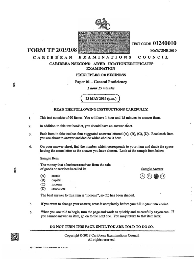 CSEC POB June 2019 P1 | Taxes | Corporate Tax