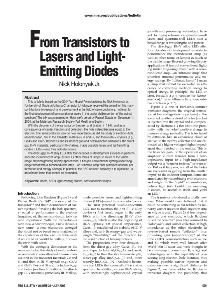 Rom Transistors To Lasers and Light-Emitting Diodes: Nick Holonyak JR ...