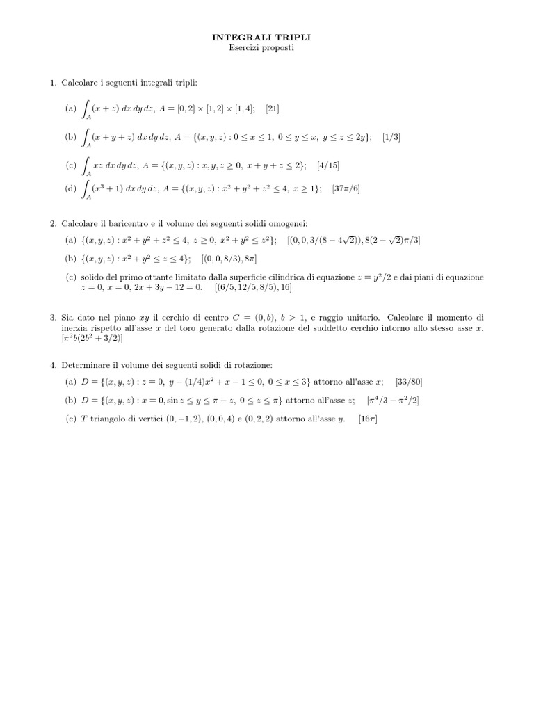 Integrali Tripli Proposti PDF | PDF