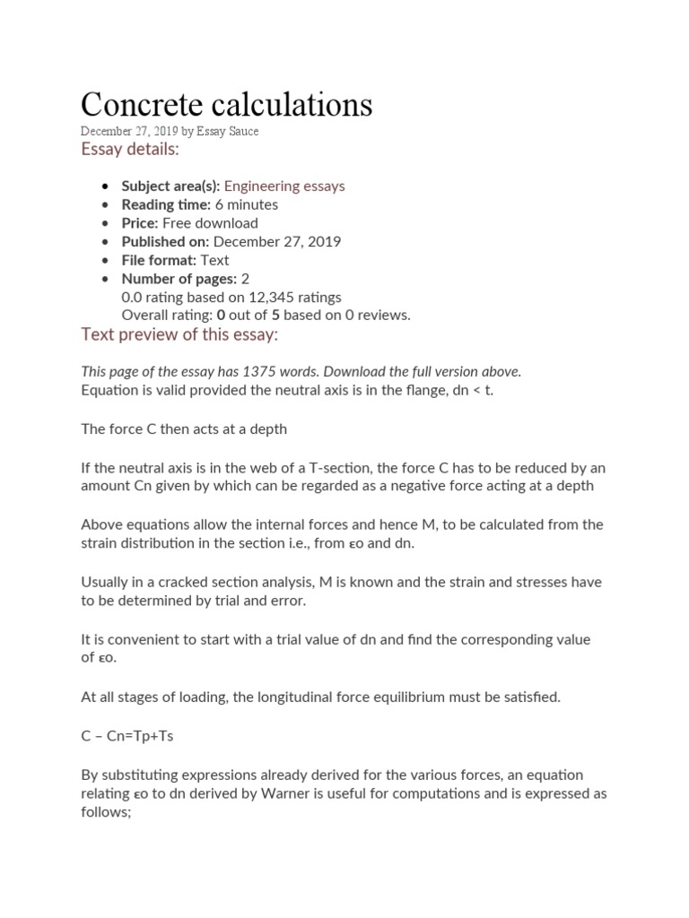 Concrete Calculation | PDF | Prestressed Concrete | Strength Of Materials