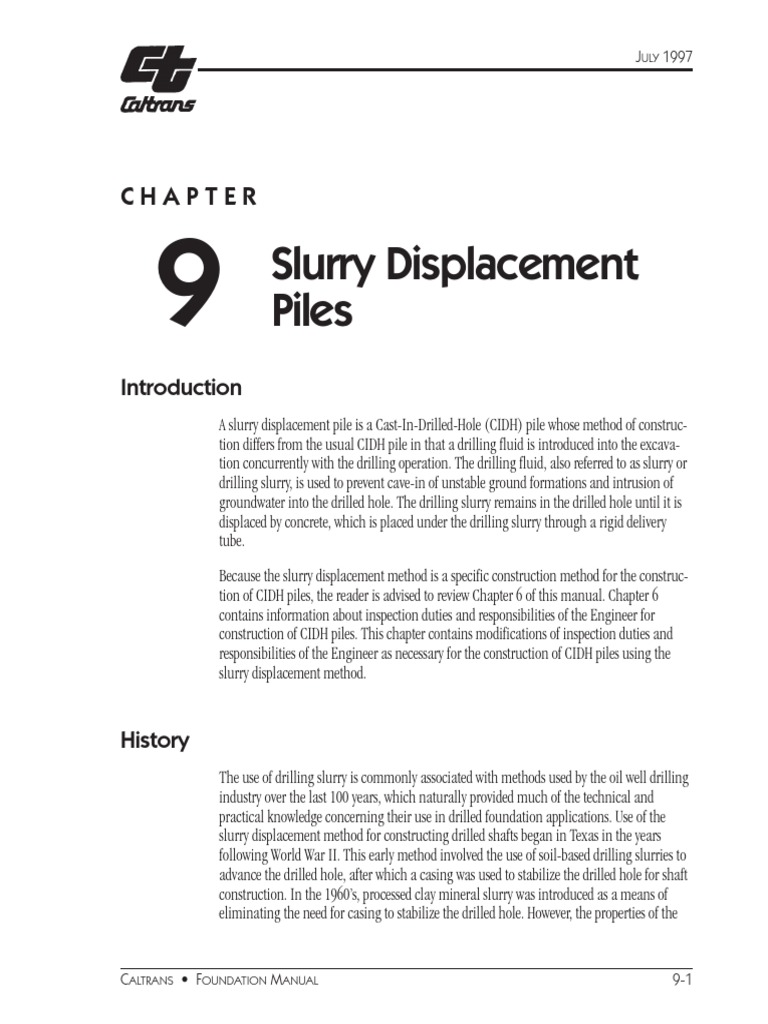 ch.9 Slurry Displacement Piles | PDF | Filtration | Deep Foundation