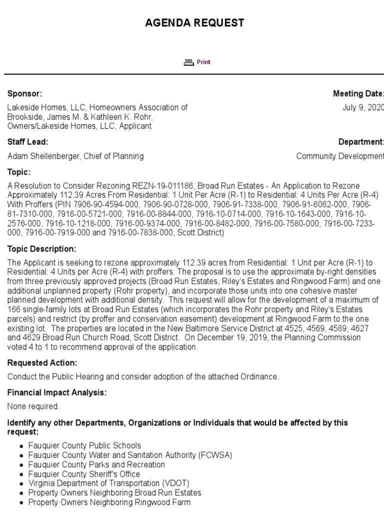 Broad Run Estates Rezoning Proposal | PDF | Government
