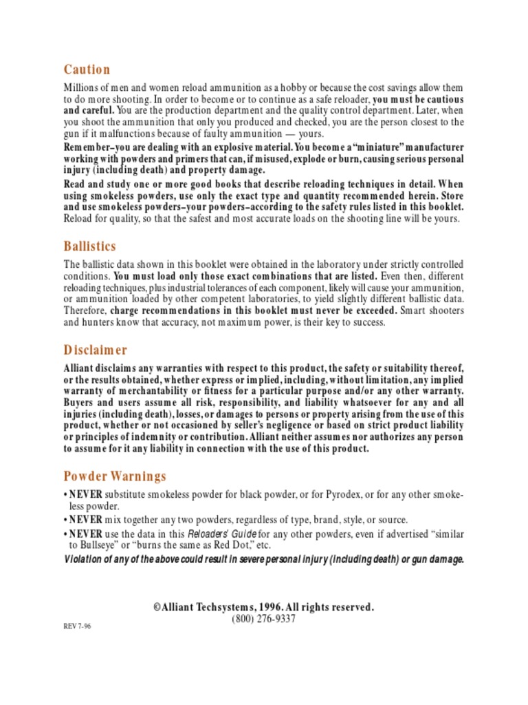 1996 Alliant Reloaders Guide | PDF | Shotgun | Firearms